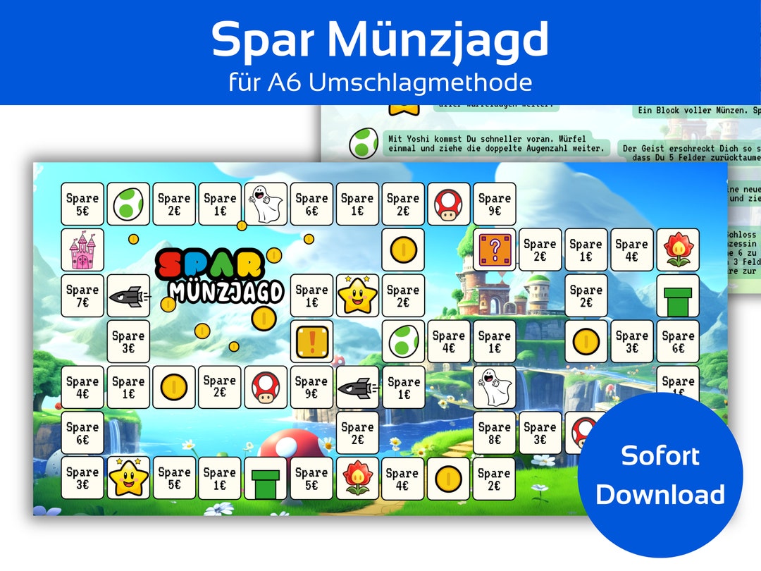 Münzjagd Sparspiel, Super Mario Sparspiel, Sparchallenge Set Würfel ...