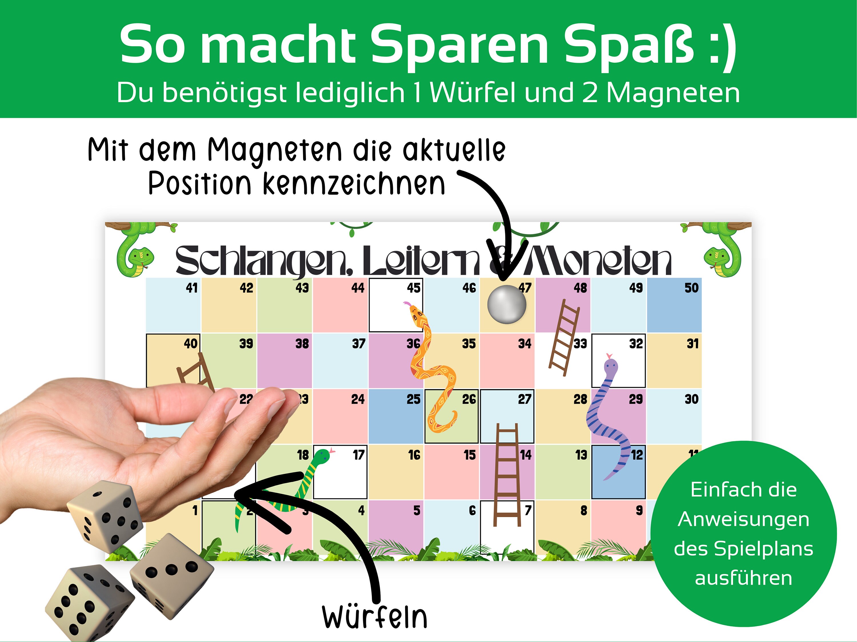 Snakes, Ladders & Money Savings Game, Savings Challenge Set Dice ...