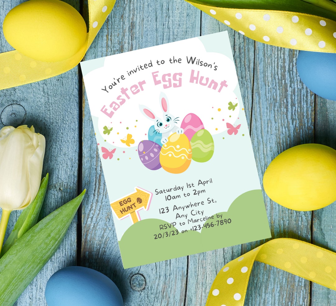 Easter Egg Hunt Invitation, Easter Party Invitation, Editable Easter ...