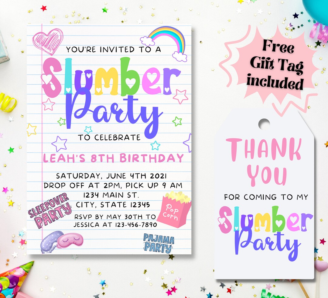 Slumber Party Invitation, Slumber Party Birthday Invitation, Sleepover ...