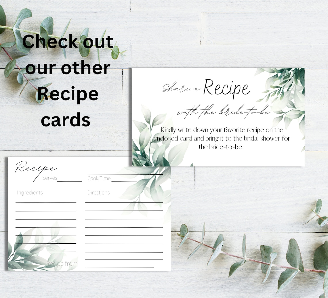 Minimalistic Recipe Cards, Bridal Shower Recipe Card Inserts, Boho ...
