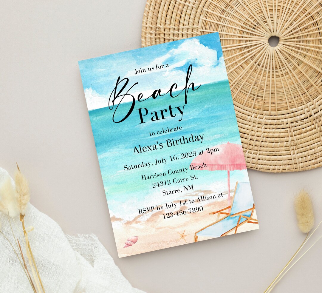 Beach Party Invitation, Birthday Beach Party Invitation, Tropical ...