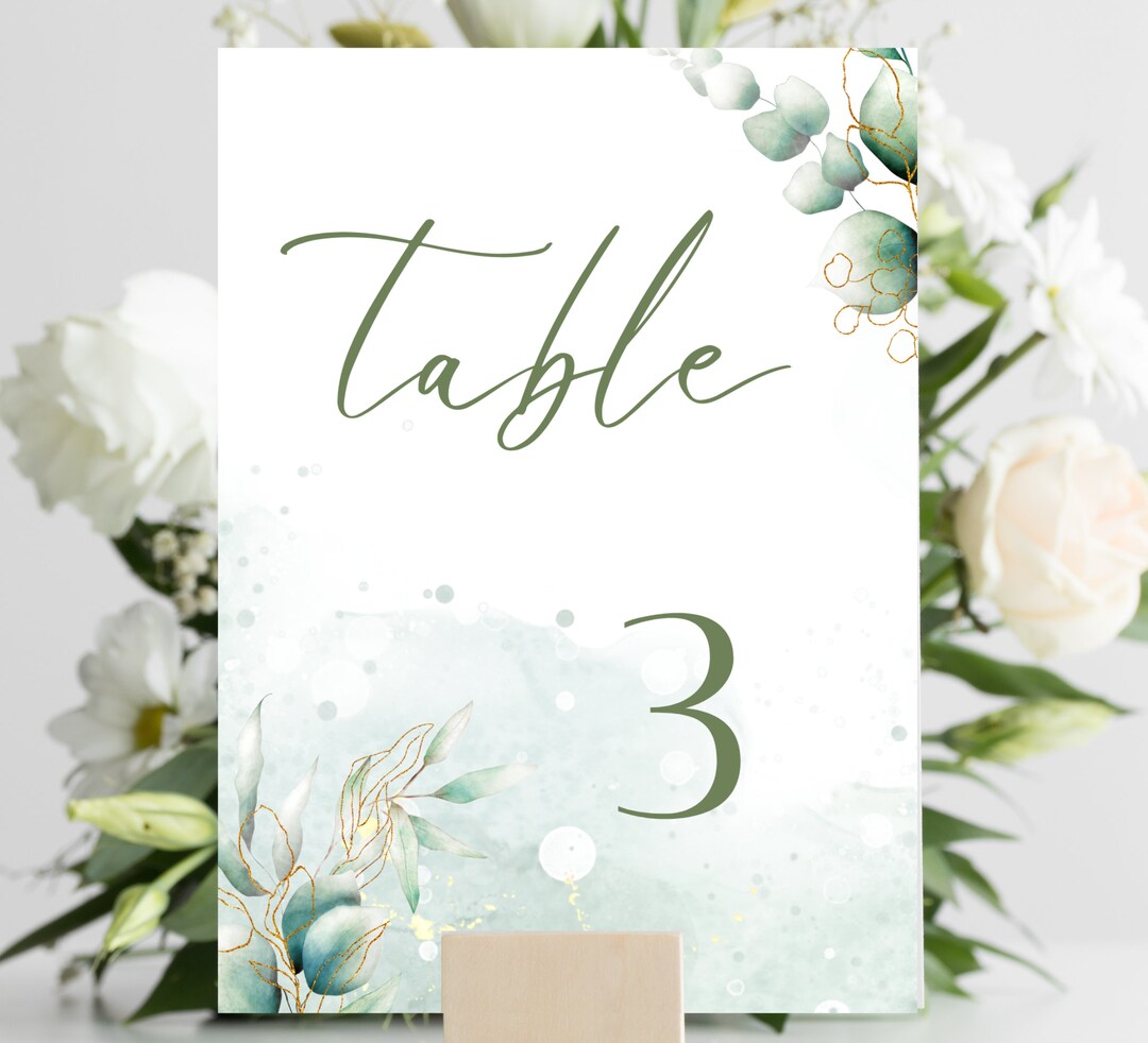 Greenery Table Numbers, Printable Table Numbers Wedding, Table Number ...
