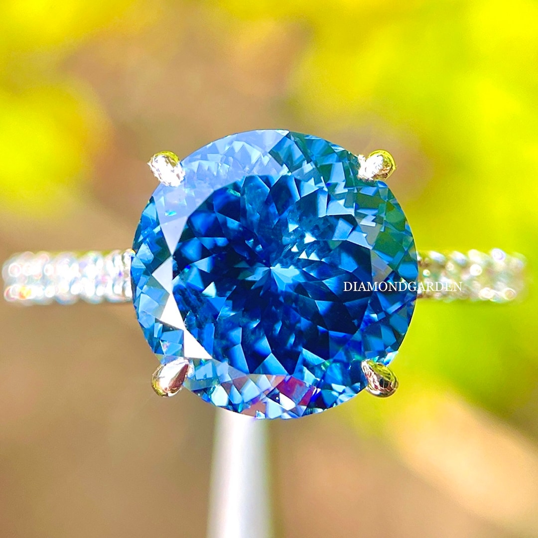 4.0 CT Portuguese Cut Moissanite Solitaire Engagement Ring, Sapphire ...
