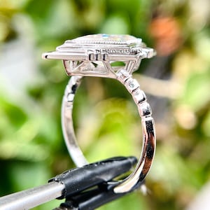 3.0 CT Lozenge Cut Moissanite Engagement Ring, 14K White Gold Bezel Set ...