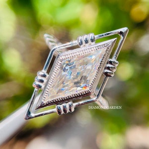 3.0 CT Lozenge Cut Moissanite Engagement Ring, 14K White Gold Bezel Set ...