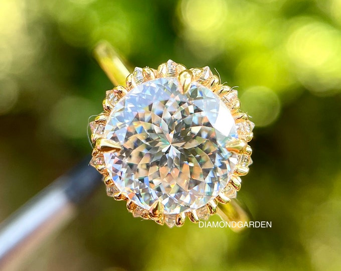 Portuguese Cut Moissanite Solitaire Engagement Ring, 3.5 CT Colourless ...