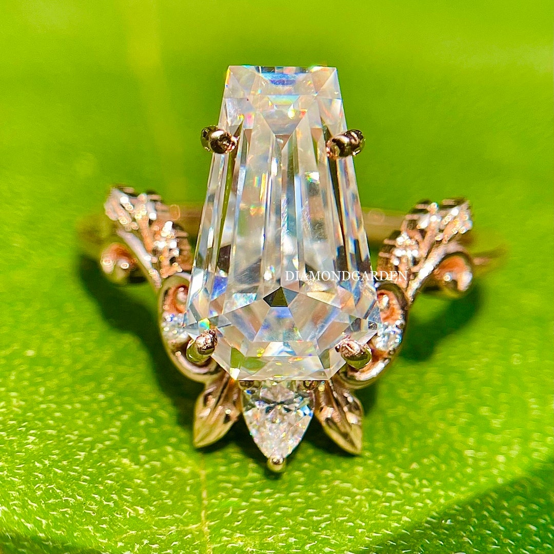 Coffin Cut Moissanite Ring, 14K Rose Gold Coffin Shaped Diamond Ring ...