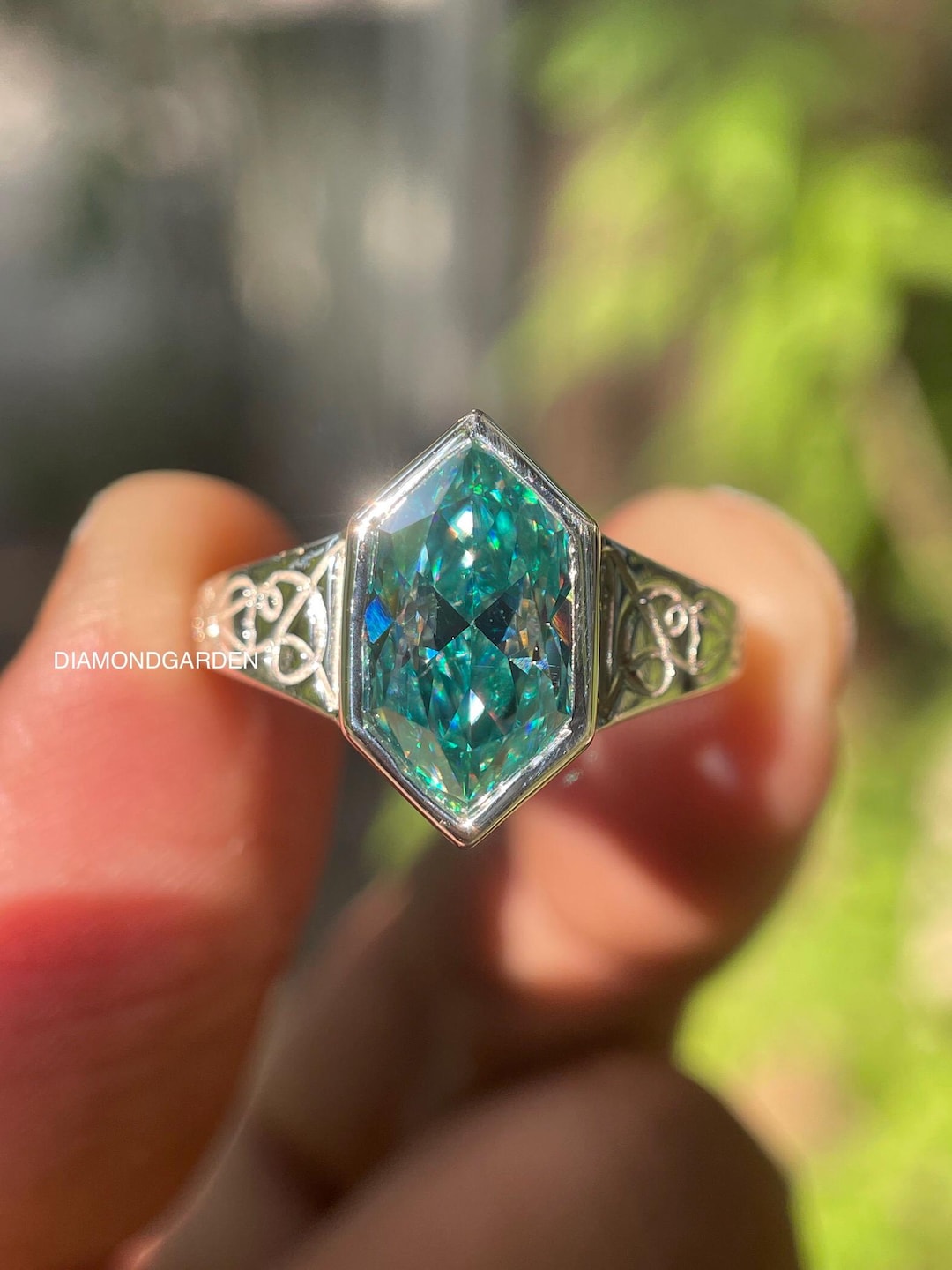 Bezel Set Dutch Marquise Cut Moissanite Engagement Ring Vintage Art ...