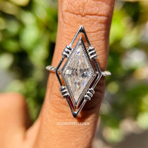 3.0 CT Lozenge Cut Moissanite Engagement Ring, 14K White Gold Bezel Set ...