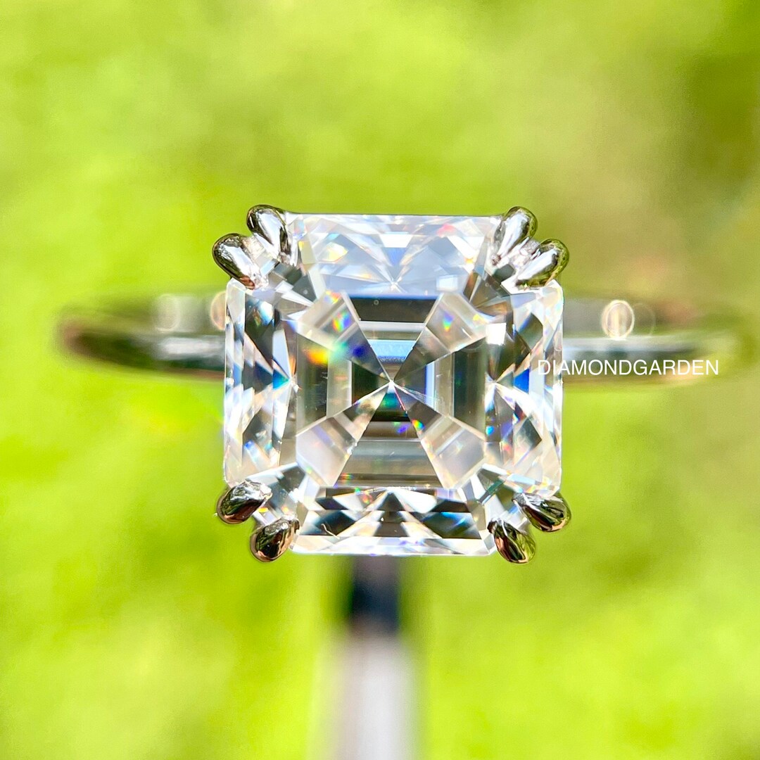 2.0 CT Asscher Cut Moissanite Engagement Ring, 950 Platinum Asscher Cut ...