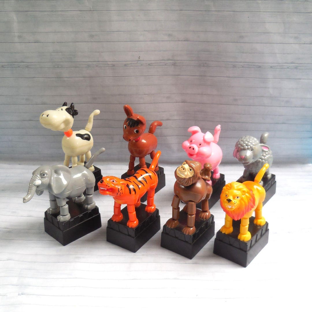 Zoo Farm Animals Push Puppet Press up Toy Wakouwa Vintage Plastic ...