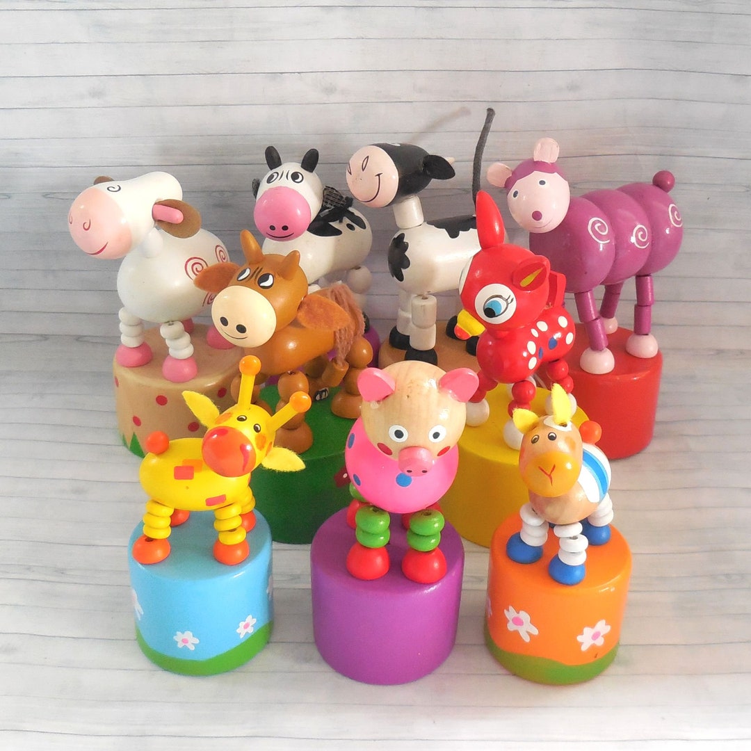 Farm Animals - Push Puppet - Press up Toy - Wakouwa Wood - Novelty Push ...