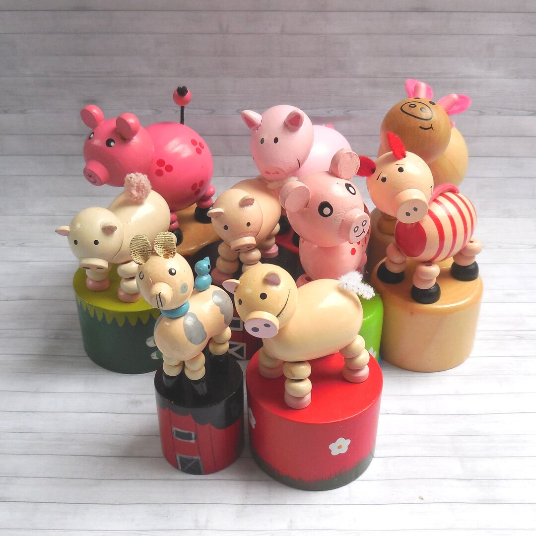 A Plethora of Pigs - Push Puppet - Press up Toy - Wakouwa Wood ...