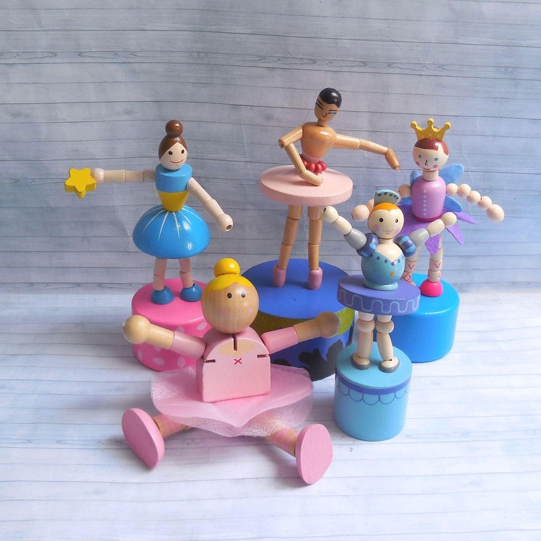 Ballet Ballerina Fairy Dancers Push Puppet Press up Toy Wakouwa Wood ...