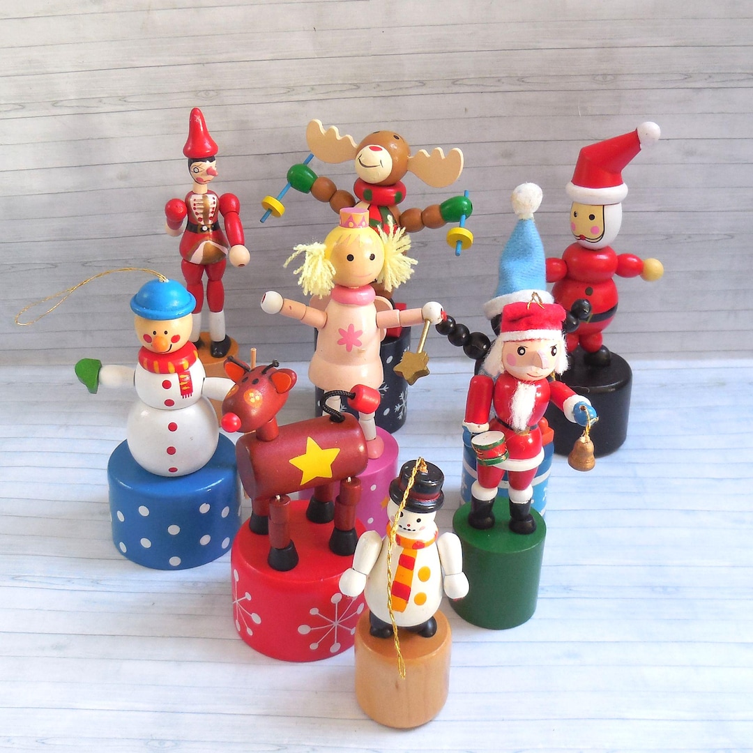 Christmas Holiday Push Puppet - Push up Toy - Wakouwa Wood - Press ...