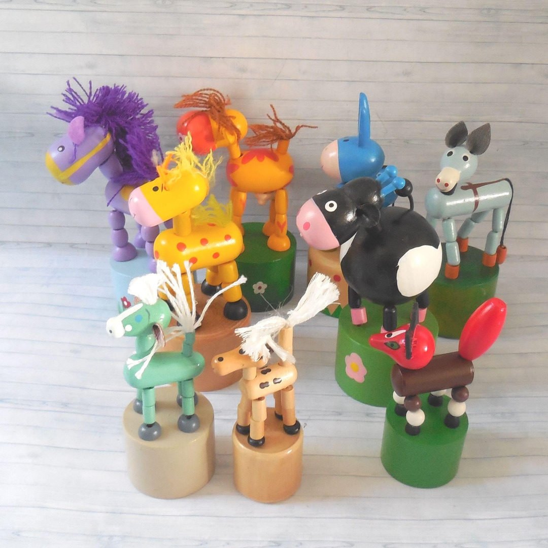 Farm Animals Push Puppet Press up Toy Wakouwa Wood Push up Novelty 3 - Etsy