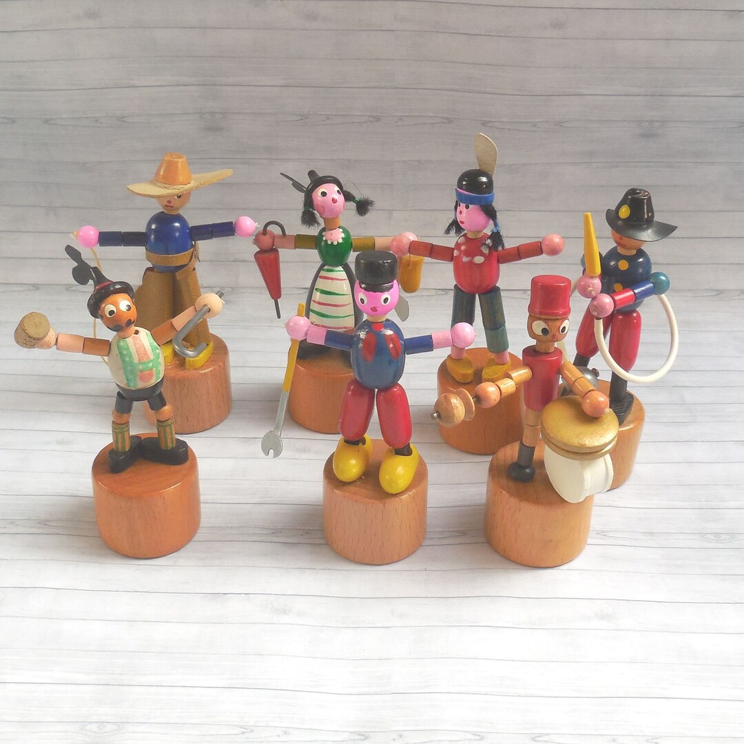 Vintage Italian Push Puppet Press up Toy Wakouwa Wood - Etsy