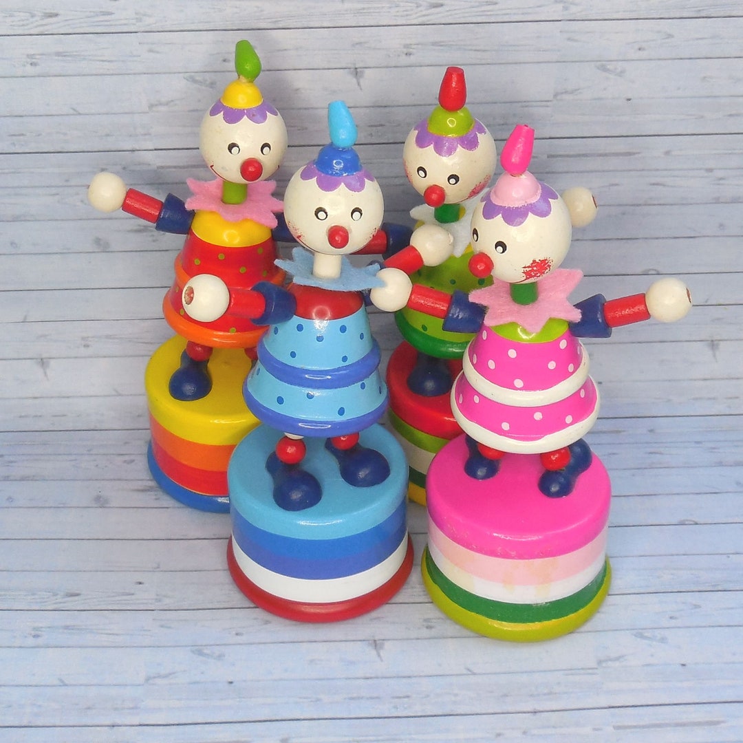 Clown Circus Carnival Clowns Push Puppet Press up Toy Wakouwa Wood ...