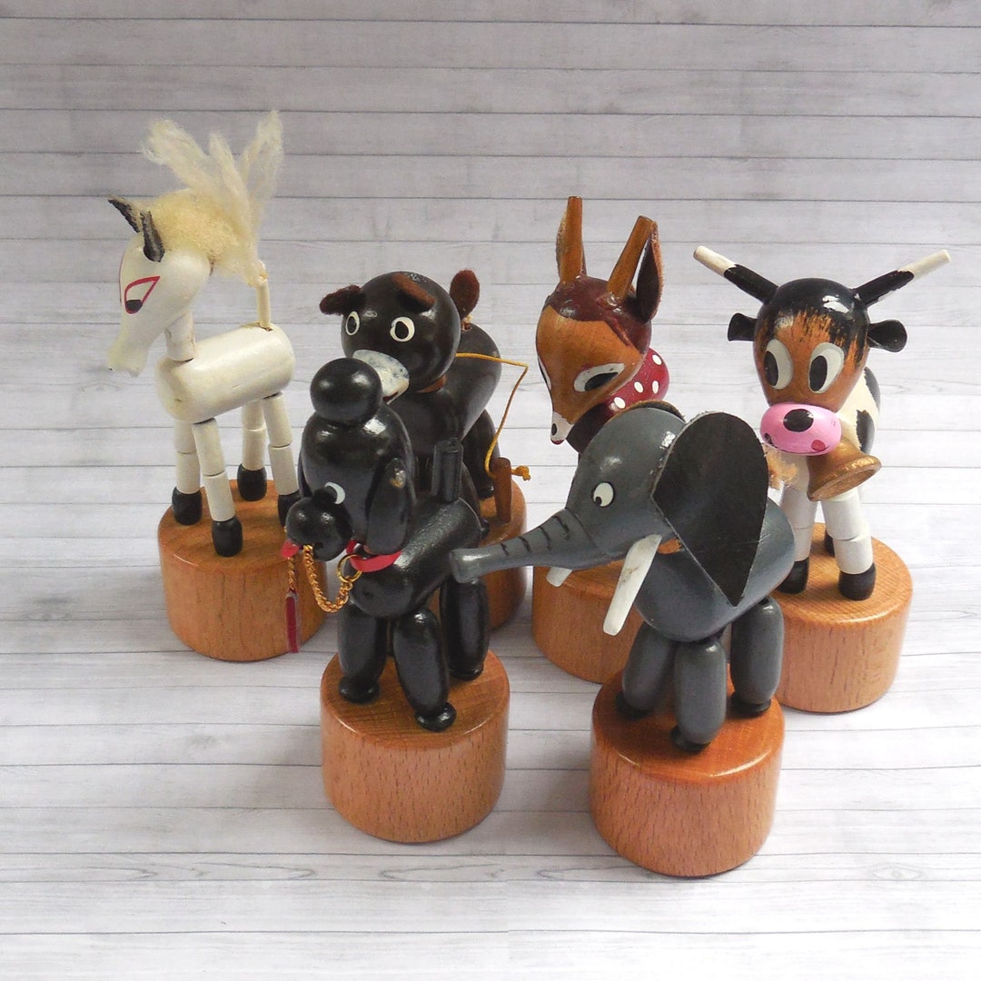 Italian Push Puppet Animals Push up Wakouwa Wood Novelty Vintage Poodle ...