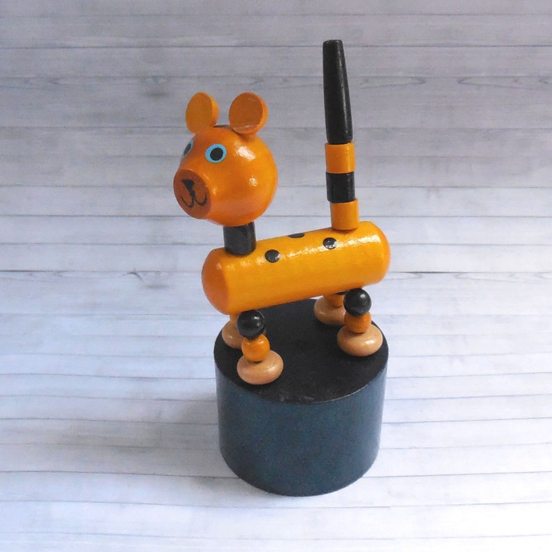 Elephant Hippo Monkey Lion Tiger Push Puppet Press up Toy Wakouwa Wood ...