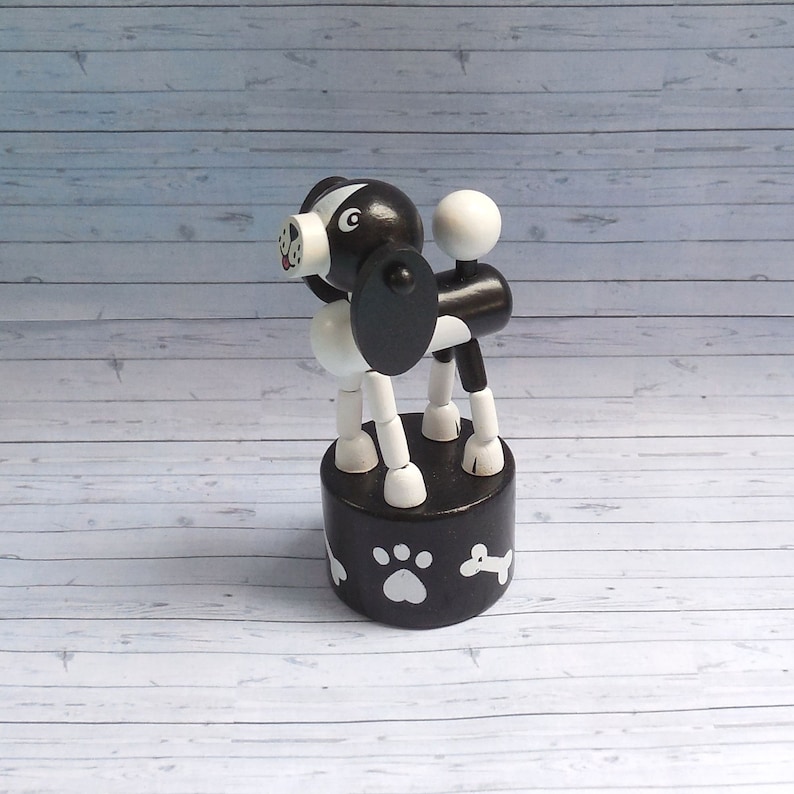 Cute Wobbly Dogs Push Puppet Press up Toy Wakouwa Wood Novelty Dancing ...