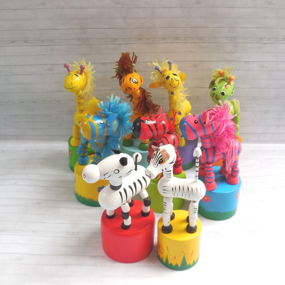 Giraffe Zebra Push Puppets - Press up Toy - Wakouwa Wood - Push Bottom ...
