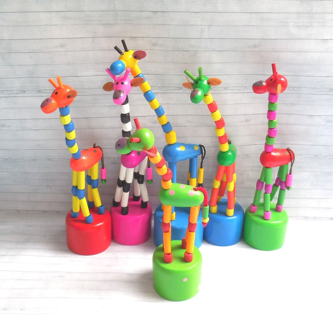Jiggling Giraffe Push Puppet Press up Toy Wakouwa Wood Novelty Dancing ...