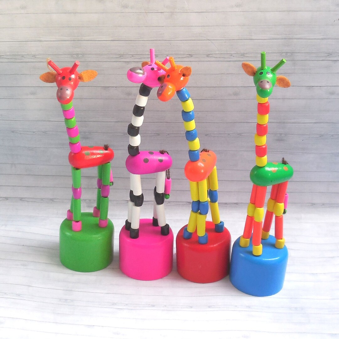 Jiggling Giraffe Push Puppet Press up Toy Wakouwa Wood Novelty Dancing ...