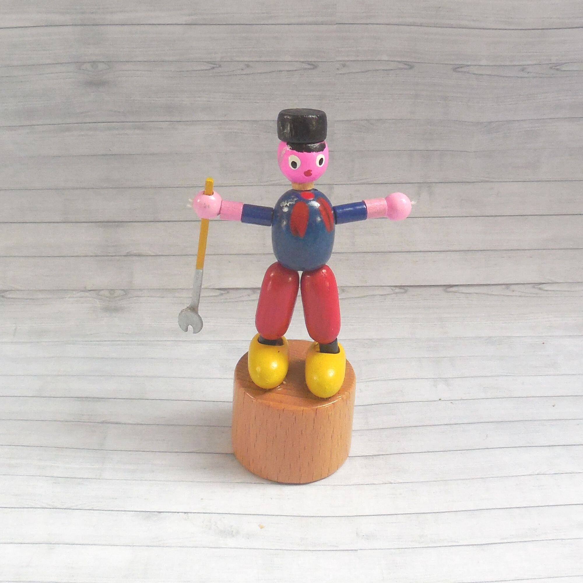 Vintage Italian Push Puppet Press up Toy Wakouwa Wood - Etsy
