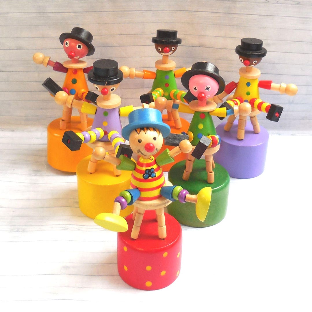 A Cluster of Circus Clowns Push Puppet - Press up Toy - Wakouwa Wood ...