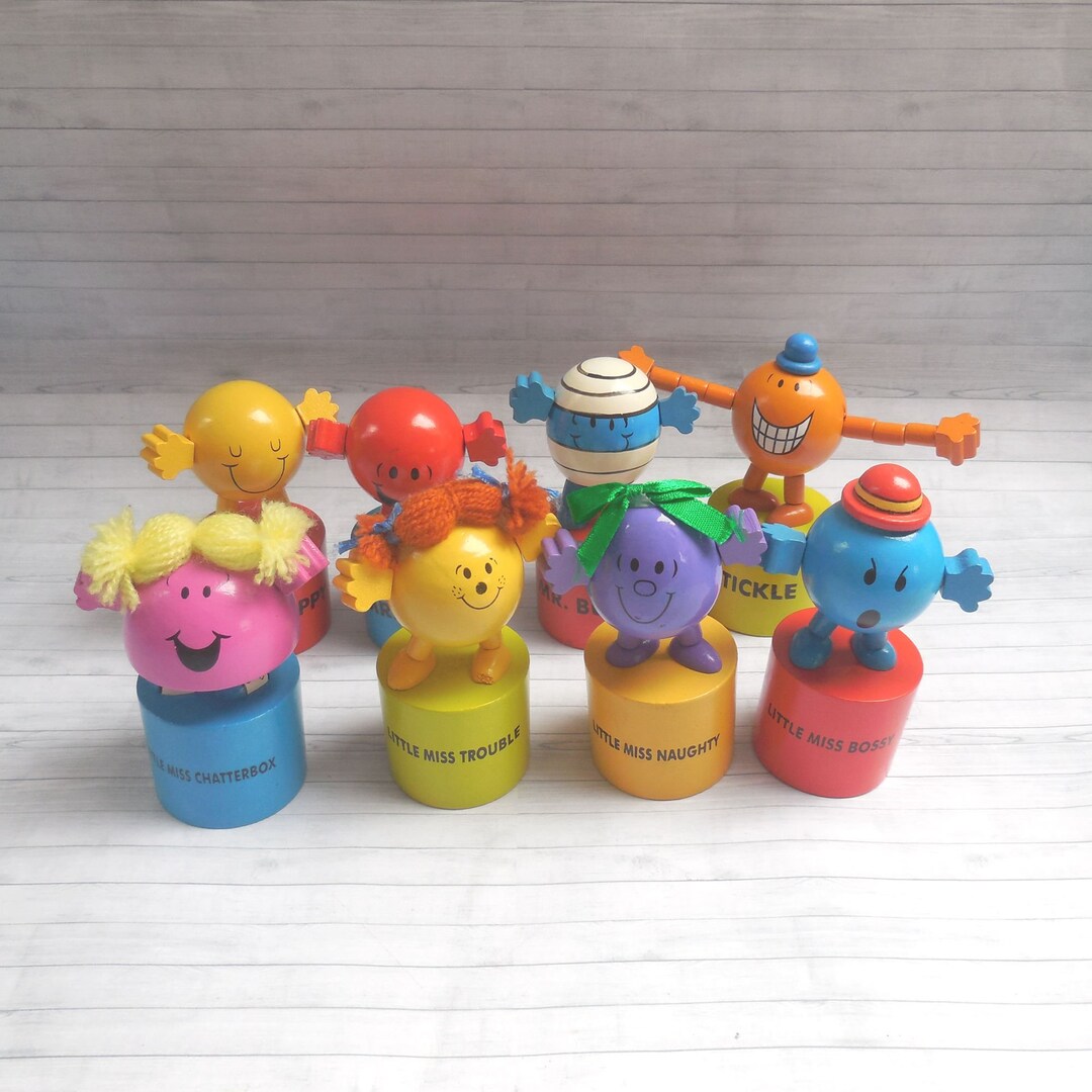 Mr Men Little Miss Push Puppet Press Toys Wakouwa Wood Nouveauté 2004 ...