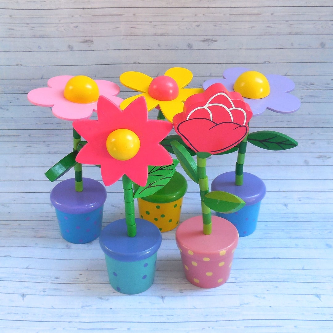 Flowers Daisy Roses Push Puppets Floral - Press up Toy - Wakouwa Wood ...