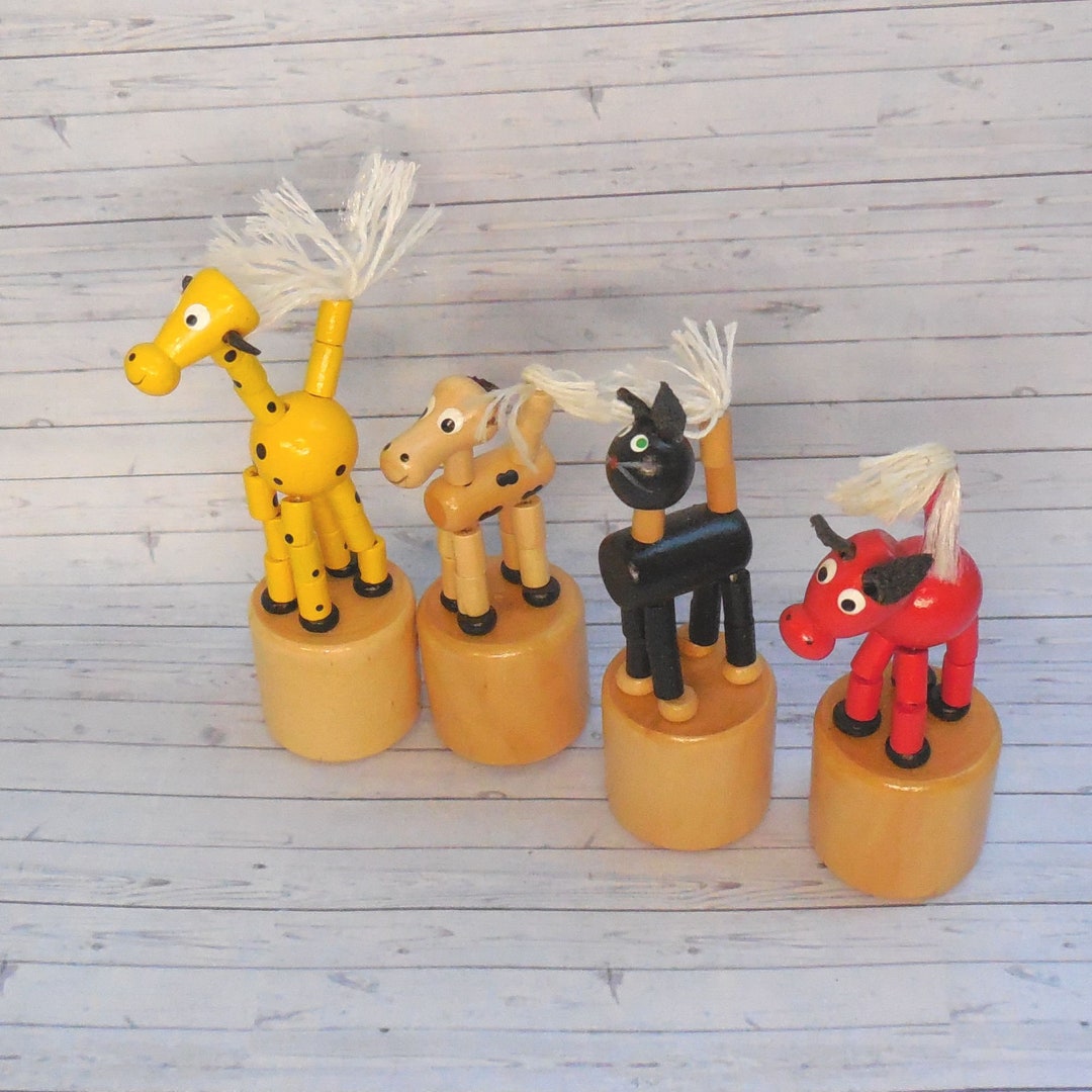 Giraffe Mule Cow Push Puppet Press up Toy Wakouwa Wood Novelty Push up ...