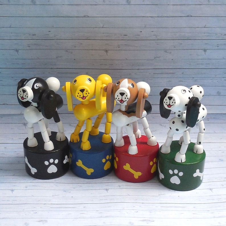 Cute Wobbly Dogs Push Puppet Press up Toy Wakouwa Wood Novelty Dancing ...