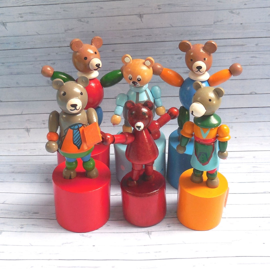 Bear Bears Teddy Bear Push Puppet Press up Toy Wakouwa Wood Novelty ...