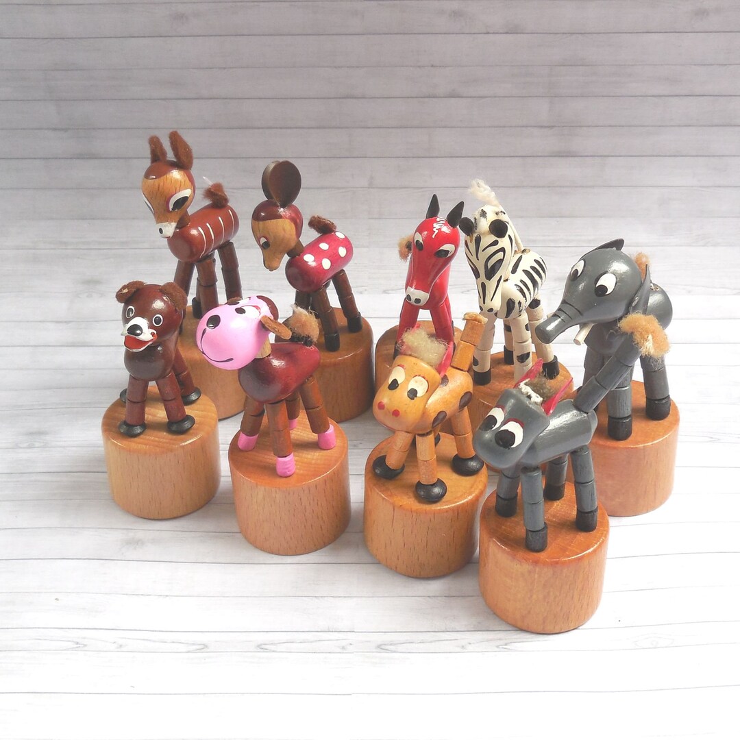 Vintage Italian Push Puppets Press up Toy Wakouwa Deer Zebra Mule ...