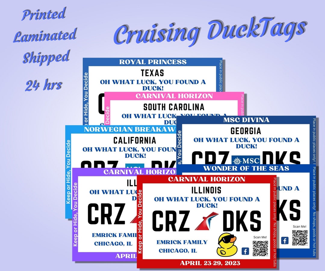Carnival Cruising Duck Tags, Printed License Tag Duck Tags, Printed ...
