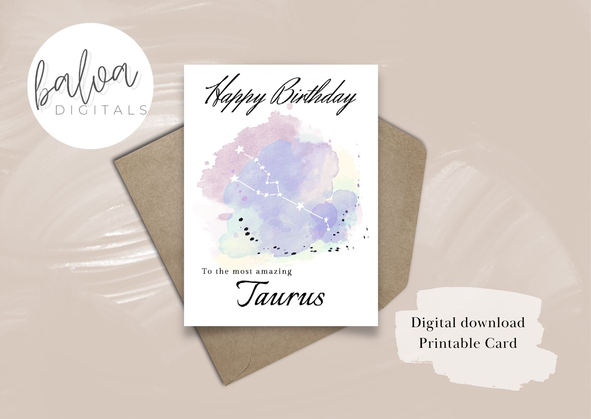 Birthday Card Taurus, Printable Birthday Card Taurus, Printable Taurus ...