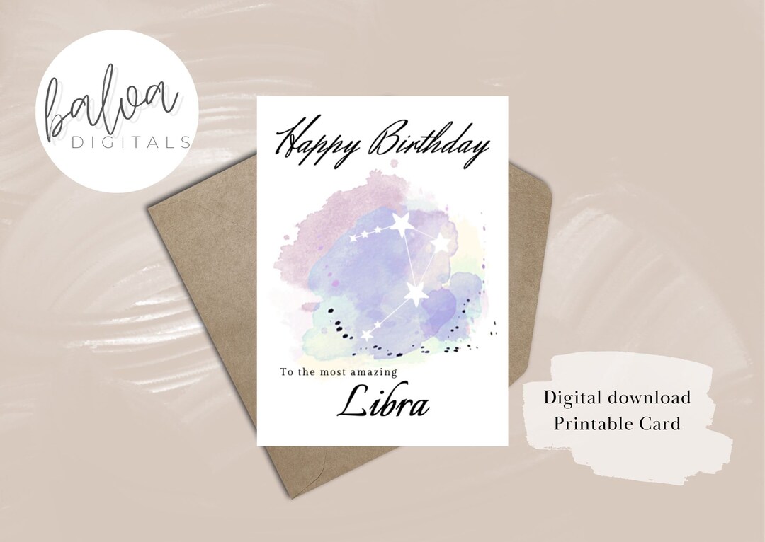 Birthday Card Libra, Printable Birthday Card Libra, Printable Libra ...