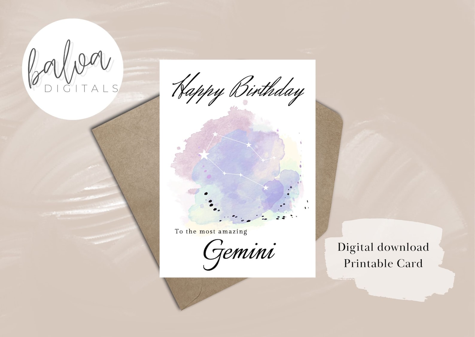 Birthday Card Gemini, Printable Birthday Card Gemini, Printable Gemini ...