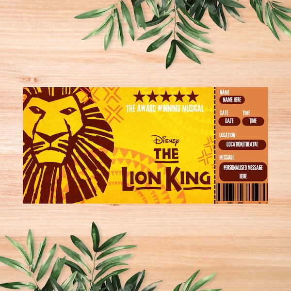 Lion King Surprise Ticket - Etsy UK