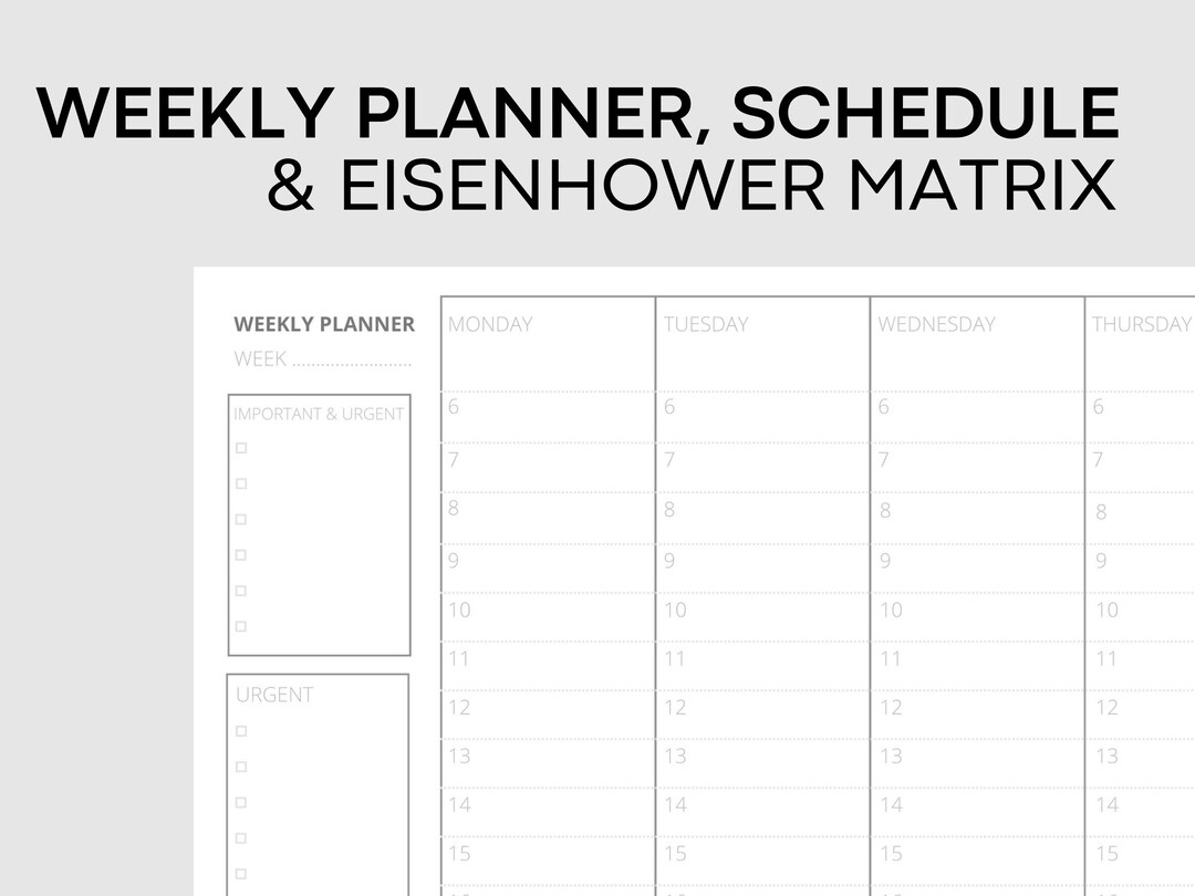 Minimalist Weekly Planner and Hourly Schedule With Eisenhower Matrix - Etsy