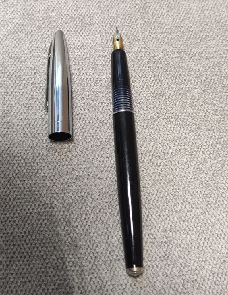 Vintage Fountain Pen Warrated Wing Flow Chrome Black Universal - Etsy
