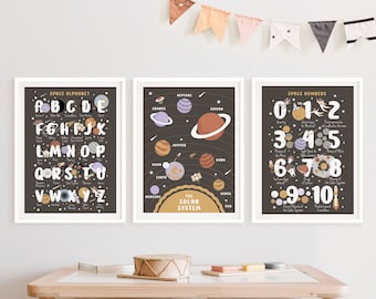 Space Educational Poster Set Alphabet, Numbers & Solar System Mixed ...