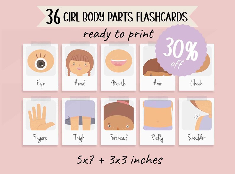 Body Parts Flashcards Preschool Flash Card Human Anatomy & - Etsy