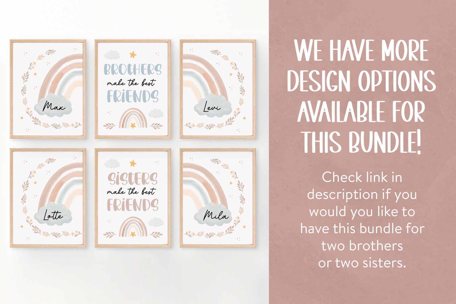 Custom Siblings Shared Room Poster Set | Name Print | Boho Nursery ...