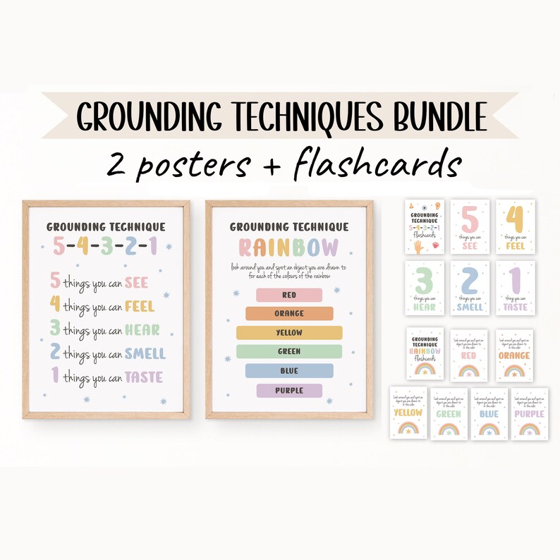 Rainbow Grounding Technique Flashcards & Posters School Counselor ...