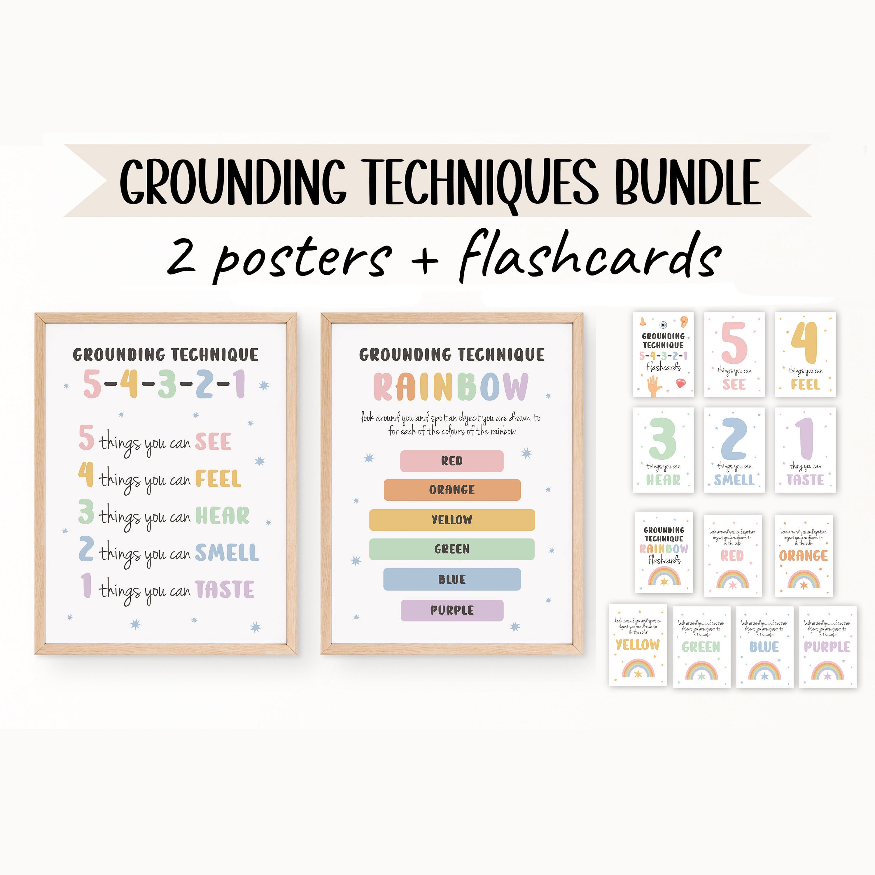 Rainbow Grounding Technique Flashcards & Posters School Counselor ...