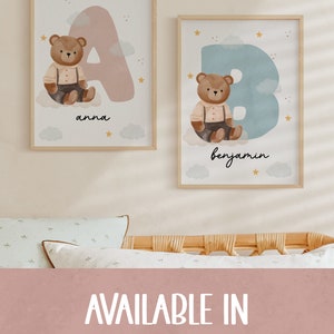 Custom Teddy Bear Name Initial Poster | Personalized Nursery Decor ...
